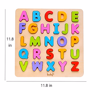 Wooden Alphabet Puzzle Toys, ABC Letter & Number Puzzle for Toddlers 18+ Months Old, Preschool Learning Toys for Kids, Educational Name Puzzle Gift for Boys and Girls (Alphabet Puzzle)