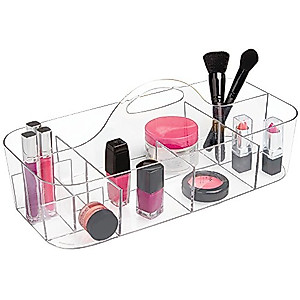 iDesign Clarity Cosmetic Organizer Tote for Vanity Cabinet to Hold Makeup, Beauty Products - Clear 14.5" x 7" x 5.75"