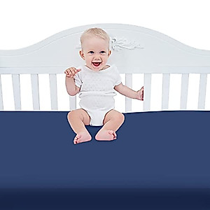 EXQ Home Fitted Baby Crib Sheets for Boys Girl, Standard Crib Mattress Sheet Soft Breathable Toddler Bed Sheets, Cozy Microfiber Toddler Cot Sheet (28x52x8in Navy Blue)