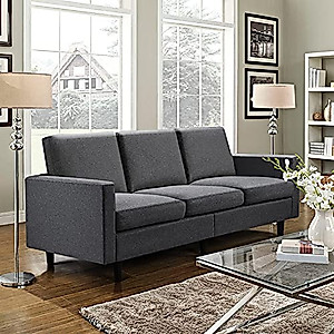 Yaheetech Contemporary Sofa 78.5’’ W 3-Seater Sofa Couch with Tufted Back Cushion Linen Fabric Upholstered Loveseat for Living Room Bedroom Gray