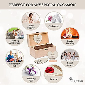 Jecor Alternative Guest Book Box - Wedding Guest Book Alternative - 62 Large Wooden Hearts - Also for Baby Shower, Bridal Shower, Anniversary, Birthday, Retirement, Funeral Guest Book Alternatives