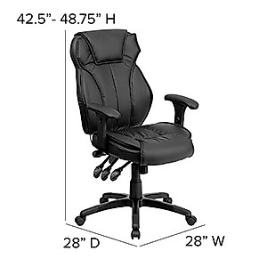 Flash Furniture High Back Black LeatherSoft Multifunction Executive Swivel Ergonomic Office Chair with Lumbar Support Knob with Arms