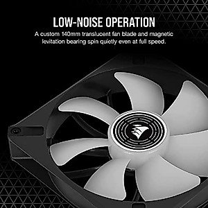 CORSAIR ML140 LED Elite, 140mm Magnetic Levitation White LED Fan with AirGuide, Single Pack, Black