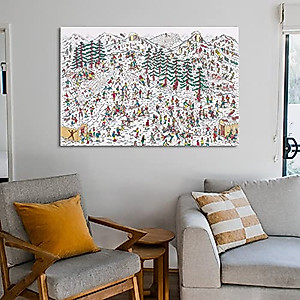 Wheres Waldo Ski Slopes Wally Handford Children Artwork Poster Painting Print on Canvas Bedroom Wall -YangTing 24x36inch(60x90cm)