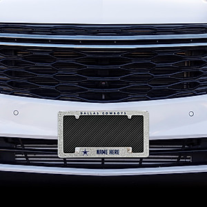 Rico Industries NFL Football Dallas Cowboys Silver Glitter Personalized 12" x 6" Chrome All Over Automotive Bling License Plate Frame Design for Car/Truck/SUV