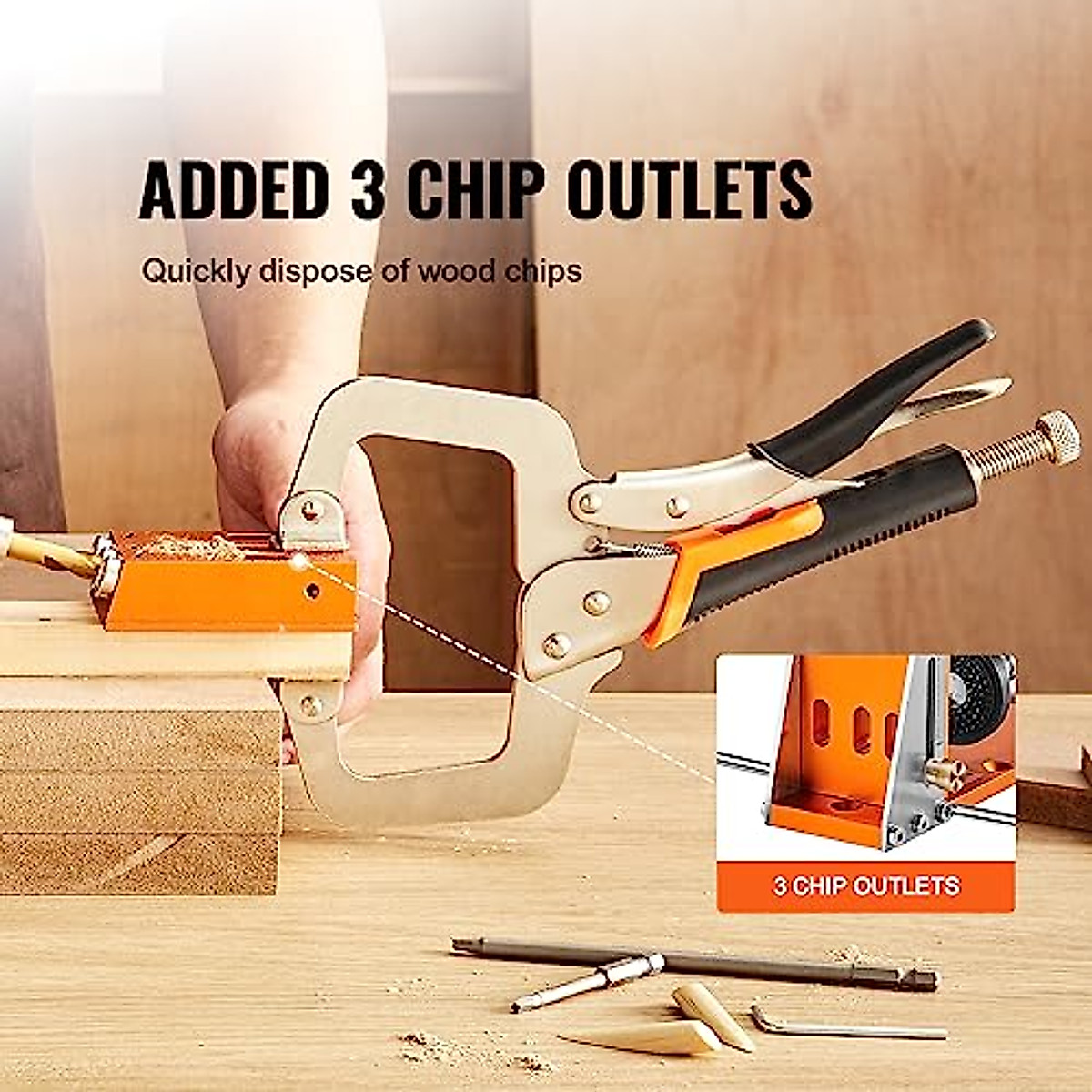 VEVOR 34 Pcs Pocket Hole Jig Kit, Adjustable Versatile Pocket Hole Jig with Toolbox,11" C-clamp, Fixture, Step Drills, Wrenches, Drill Stop Rings, Square Drive Bits-Gifts for Him