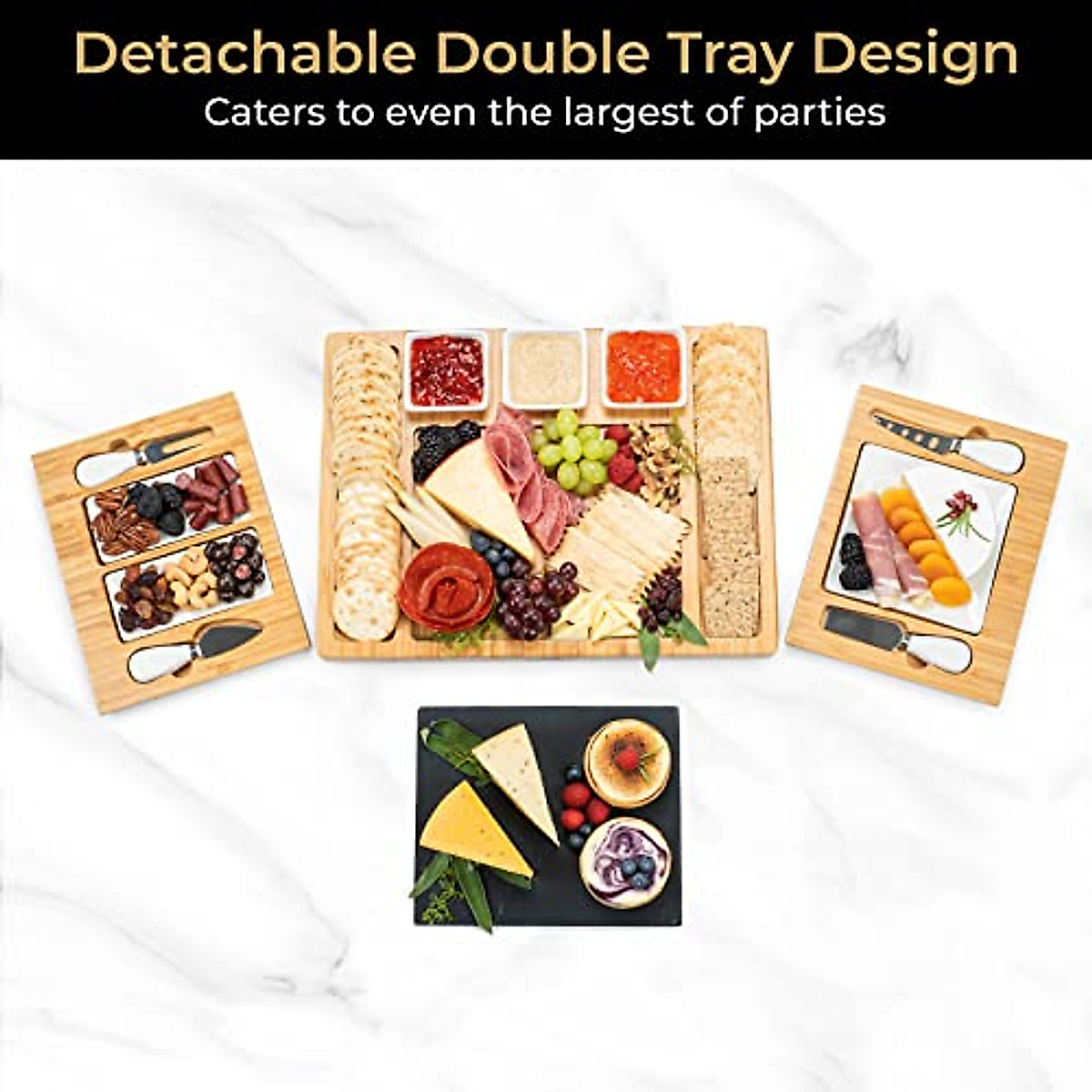 SMIRLY Bamboo Cheese Board and Knife Set: Extra Large Charcuterie Board Set & Accessories, Unique House Warming Gifts, New Home, Anniversary Wedding Gifts for Couple, Bridal Shower Gift for Women