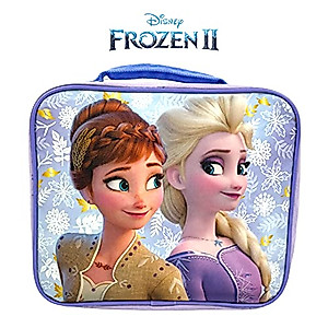 Disney Frozen 2 Lunch Box with Princesses Elsa and Anna - Soft Insulated Lunch Bag for Girls, Purple