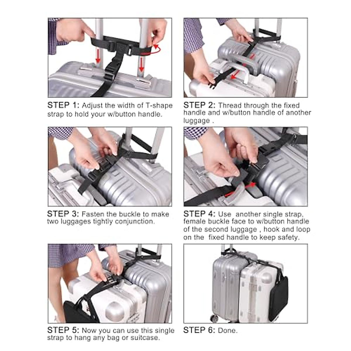 Luggage Straps,Two Add a Bag Suitcase Strap Belt,Adjustable Travel Attachment Accessories for Connect Your Three Luggage Together - 2 Pack(Black)