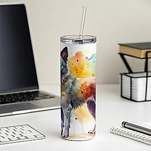 Mudi Dog Watercolor Style Skinny Tumbler 20oz with Straw Insulated Water Bottle Gift