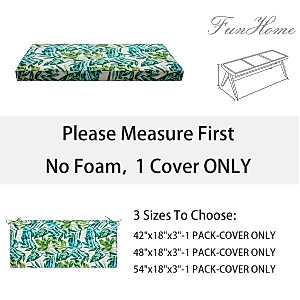 FUNHOME Outdoor Bench Cushion Cover 54 x18 x 3 inch,Waterproof Cover with Zipper&Ties,Fade-Resistant Slipcover,Patio Porch Swing Cushion Cover Replacement Only,No Insert(Palm Leaf)