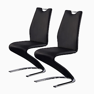 Dining Chairs Set of 2, Modern Simple Kitchen & Dining Room Chairs with Comfortable Ergonomics Back Faux Leather Chair and Carbon Metal Chair Legs
