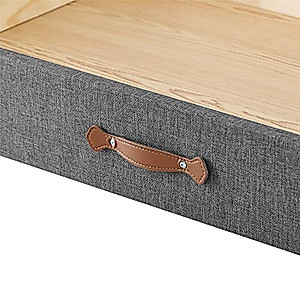MUSEHOMEINC Upholstered Solid Wood Under Bed Storage Drawer with 4-Wheels for Bedroom/Leather Handle,Wooden Underbed Storage Organizer,Suggested for Twin and Full Size Platform Bed