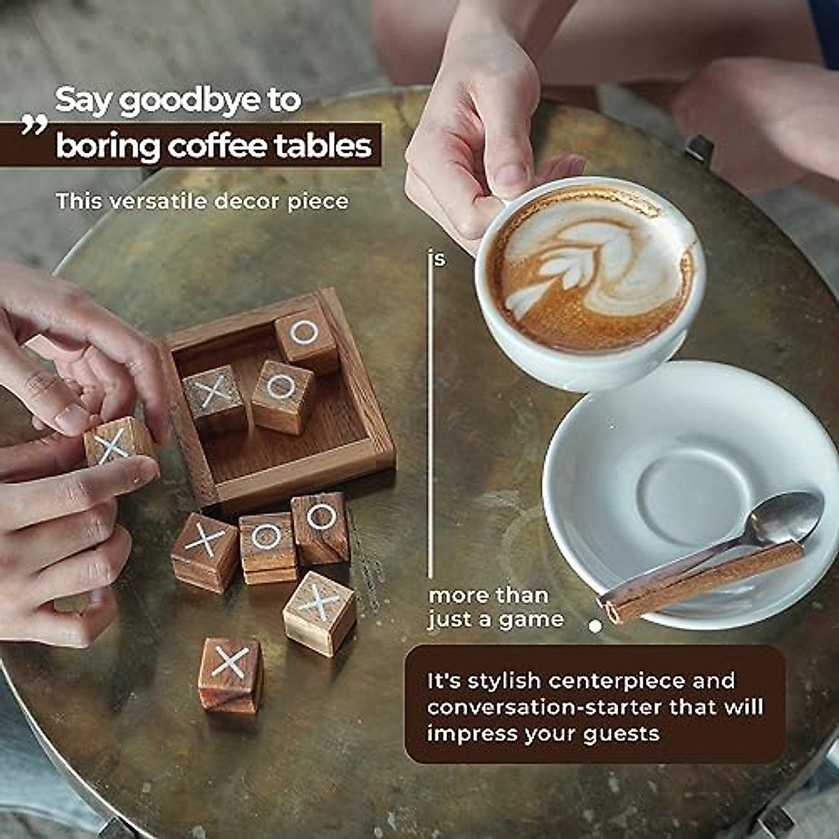 BSIRI Tic Tac Toe for Kids and Adults Coffee Table Living Room Decor and Desk Decor Family Games Night Classic Board Games Wood Rustic for Families Size 4 Inch