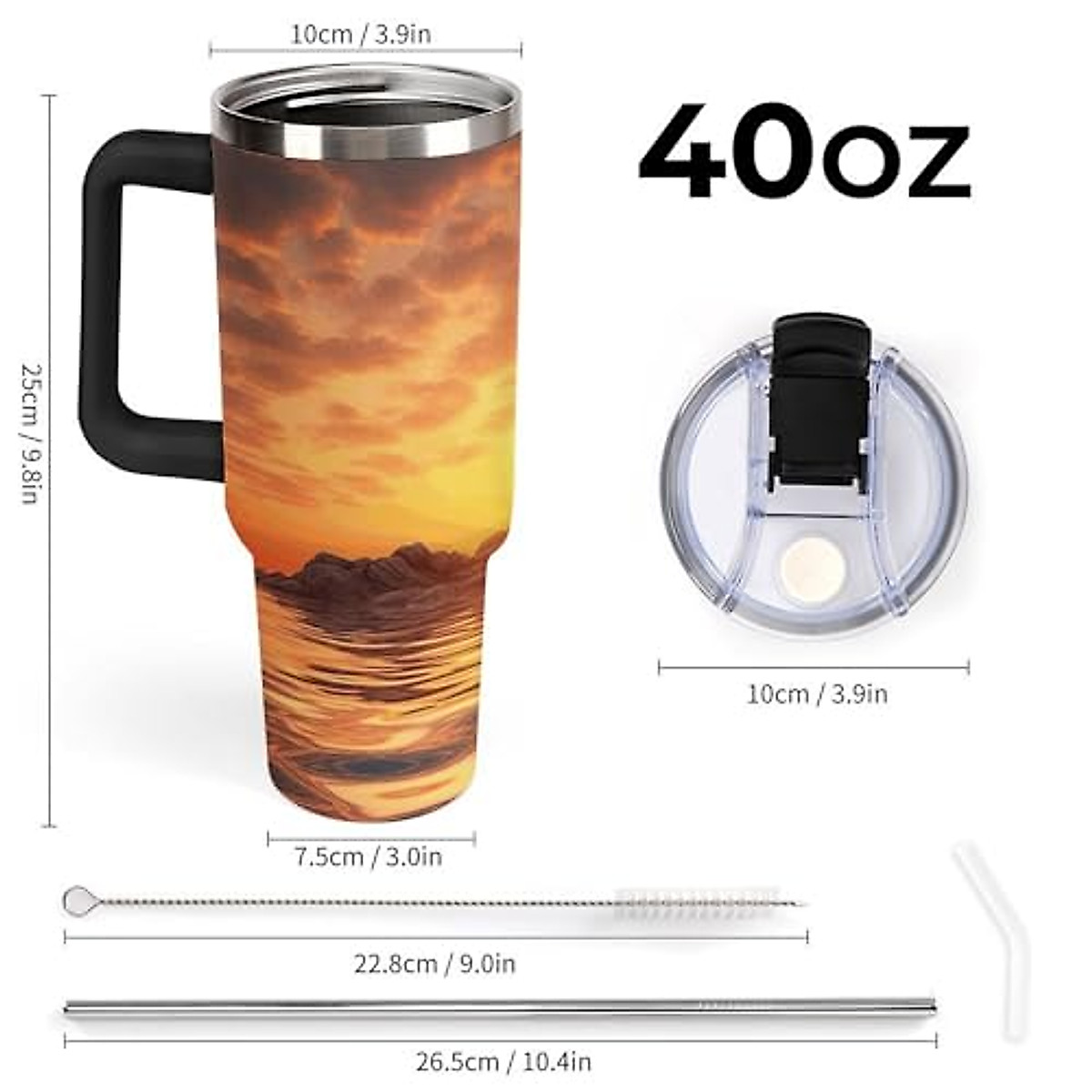 STVNKML 40 Oz Tumbler with Handle Sea Lighthouse in Sunset Stainless Steel Coffee Mug Reusable Travel Mug Leak-proof Insulated Car Cup Large Capacity Tumbler for Travel, Outdoor, Home Use (Black)