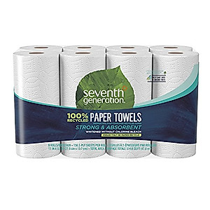 Seventh Generation Paper Towels, 100% Recycled Paper, 2-ply, 8 Count (Pack of 4)