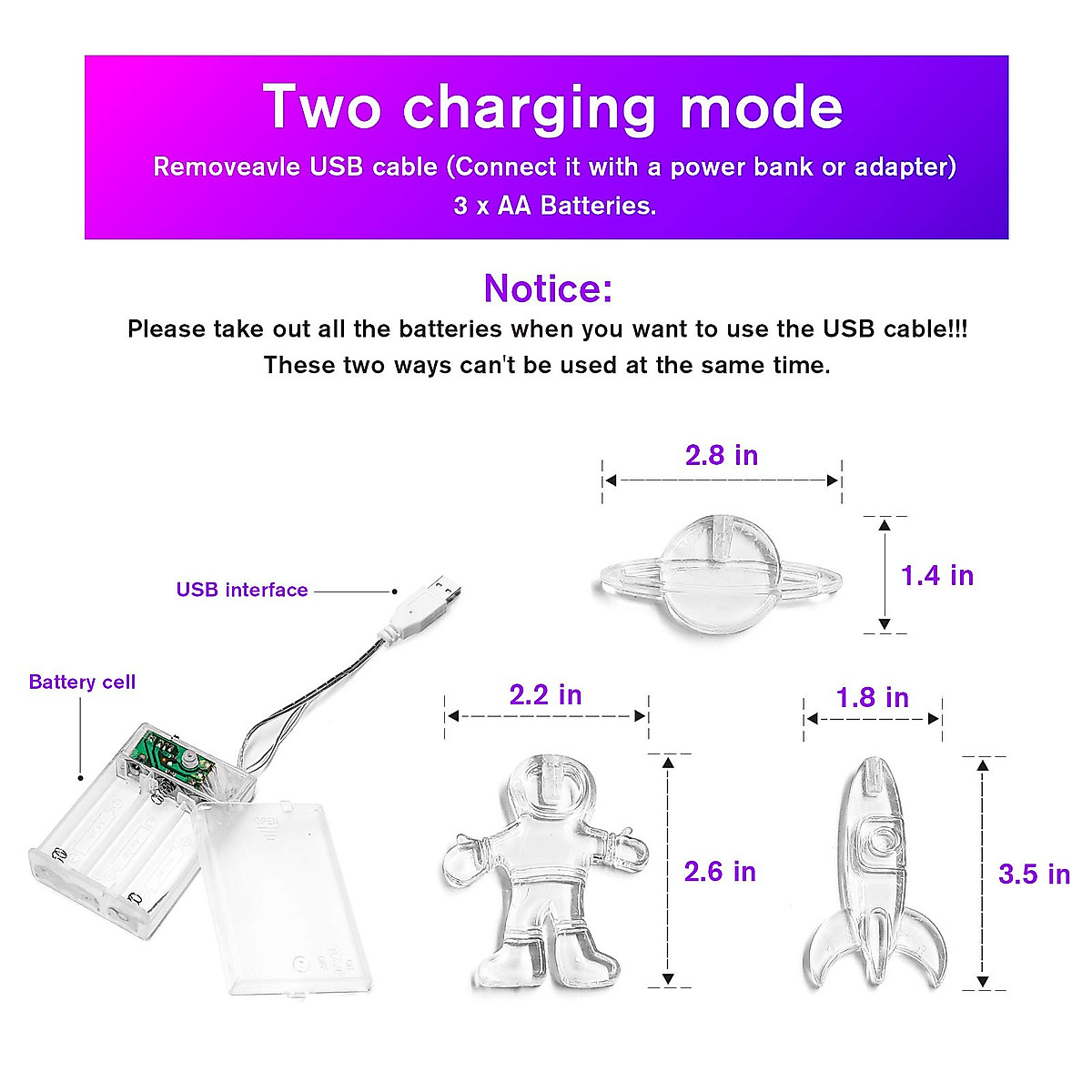 20 LED Children's Room LED String Light Astronaut Spaceship Rocket Pendants Holiday Party Lights Wall Window Nursery or Kids room Decor Wedding Around the Garden Party Patio Christmas (multicolour)