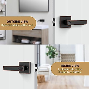 Gaurqiah Oil Rubbed Bronze Privacy Door Handle, Heavy Duty Door Lever,Reversible Square Door Lever for Bathroom,1 Pack（2.2lbs）