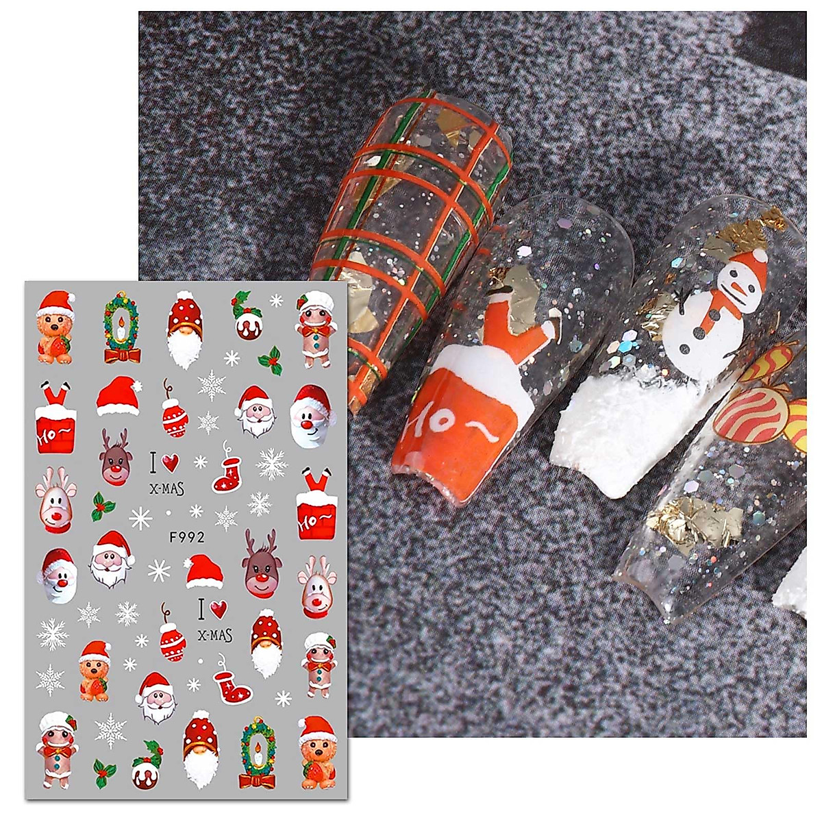 JMEOWIO 10 Sheets Christmas Nail Art Stickers Decals Self-Adhesive Pegatinas Uñas Snowflake Xmas Winter Holiday Cute Nail Supplies Nail Art Design Decoration Accessories