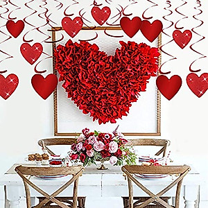 Mocossmy Valentine's Day Heart Hanging Swirl Decorations,32 Pack Glitter Red Love Heart Foil Swirls Ceiling Streamers for Date Engagement Wedding Anniversary Birthday Party Favors Supplies Ornaments