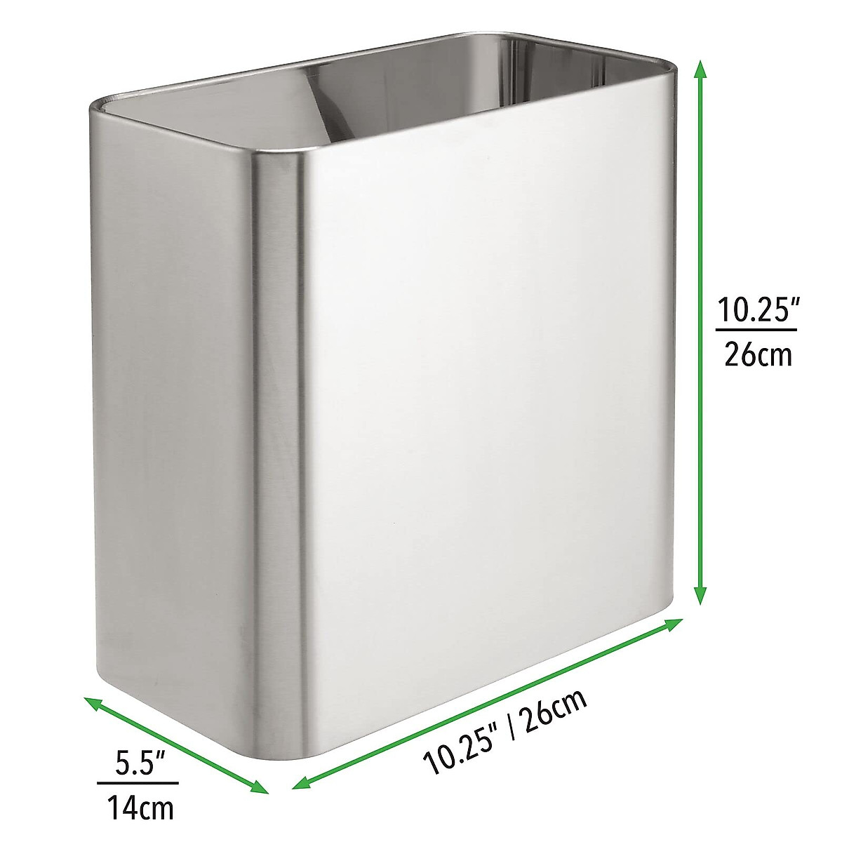 mDesign Small Metal 2.4 Gallon/9 Liter Trash Can Wastebasket Garbage Bin for Bathroom, Slim Rubbish Waste Bin Trashcans for Master/Guest Bath, Mirri Collection, 2 Pack, Brushed Chrome