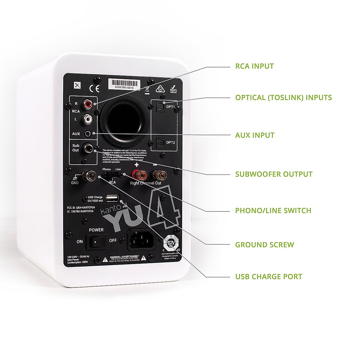 Kanto YU4GW Powered Speakers with Bluetooth and Built-in Phono Preamp | Auto Standby and Startup | Remote Included | 140W Peak Power | Pair | Gloss White