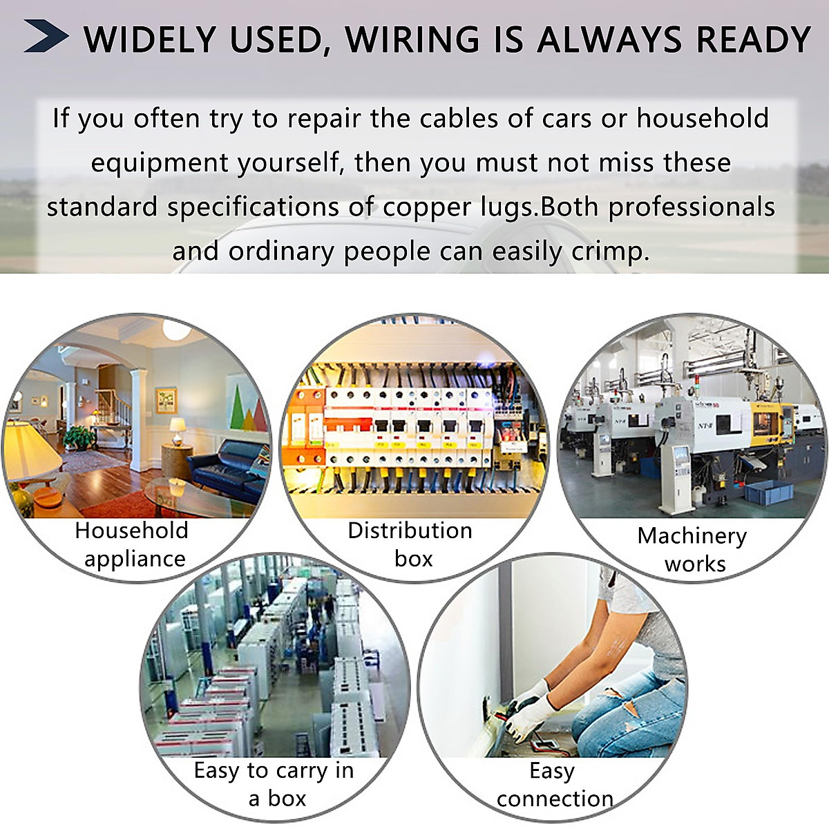 60PCS Tinned Copper Wire Lugs Assortment Kit - Standard 10-4 Gauge Wire Connectors Battery Cable Lugs,Automotive Replacement Battery Terminal Connectors