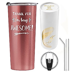 Fancyfams Teacher Tumbler, 40oz Stainless Steel Mug, Teacher Gifts for Women - Teacher Appreciation Gifts - Gifts for Teachers on Birthday, Best Teacher Ever (Thank You 22oz - Rose Gold)