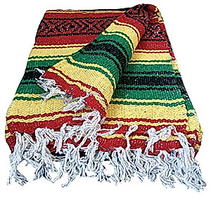 Open Road Goods Rasta Blanket or Hippie Blanket - Traditional Mexican Blanket/Mexican Falsa Blanket in Rasta Colors