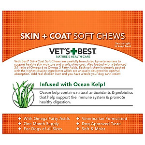 Vet's Best Skin & Coat Soft Chew Dog Supplements | Formulated with Vitamin E and Biotin to Maintain Dogs Healthy Skin and Coat | 30 Day Supply