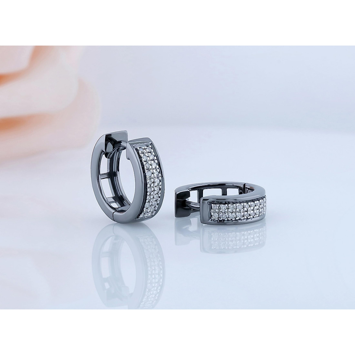 Dazzlingrock Collection 0.12 Carat (ctw) White Diamond Dual Row Unisex Hoop Earrings in Black Plated 925 Sterling Silver