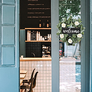 Dremisland Welcome Wreath for Front Door,18 Inch Artificial Rose Eucalyptus Leaves Wreath,Floral Garland Wreath for Window Garden Festival Celebration Wedding Home Decor (Black)