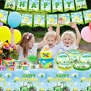Tractor Birthday Decorations Tractor Birthday Plates, Napkins, Cups, Tablecloth, Banner for Kids Birthday Baby Shower Tractor Party Favors Supplies Serve 20