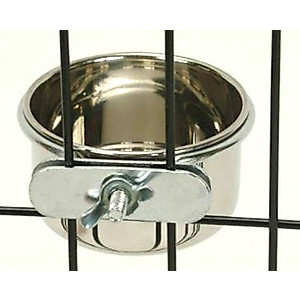 Bird Parrot Feeding Cups Cage Hanging Bowl Stainless Steel Perches Play Stand with Clamp - Bird Coop Cups Seed Water Food Dish Feeder Bowl 10 Ounce