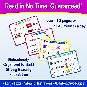 KIDDIEWIZE Learn to Read Phonics Busy Book for Beginning Readers, Montessori-Inspired Set of 3 Books for Kids Ages 3 4 5 6 7 8, 60 Learning Activities, Read in 4 Weeks with CVC Words and Sight Words
