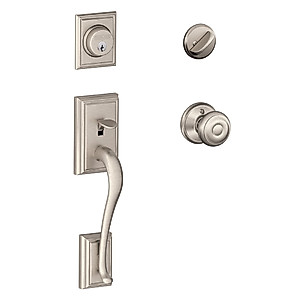 SCHLAGE Addison Single Cylinder Handleset and Georgian Knob, Satin Nickel (F60 ADD 619 GEO)