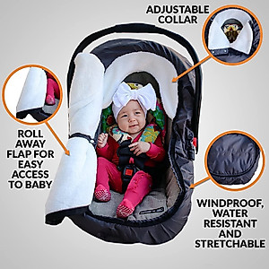 Infant Baby Car Seat Cover - Weatherproof Sneak A Peek Stroller Cover for Cold Winter Weather - Amazingly Comfy Car Seat Cover with A Universal Fit