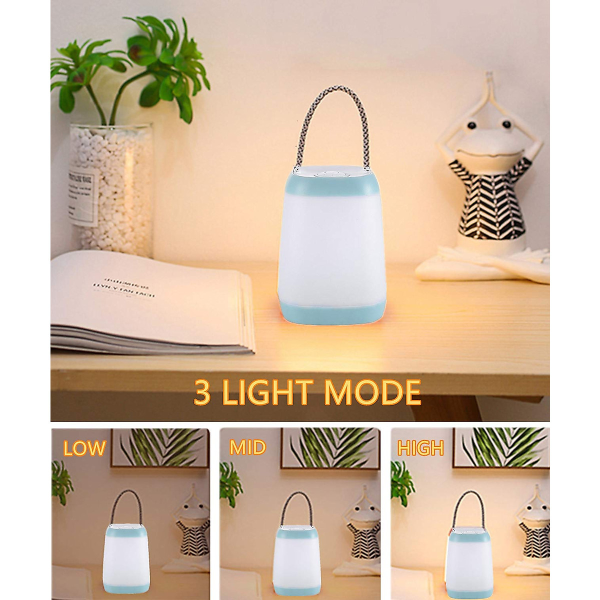 Hathdia Night Light for Kids, USB Rechargeable Nursery Lamp Portable Camping Lantern with 3 Light Modes for Camping,Emergency,Bedroom,Indoor and Outdoor(Cyan, 1 Pack)