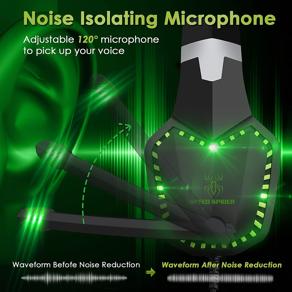 sktome Gaming Voice Changer Headset with Mic, Cool LED Light Over-Ear Headphones with Volume Control, Noise Reduction Voice Changer Gaming Headset for PS4/PS5/Xbox One/PC/Phone/Laptops(Green)