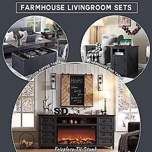 SinCiDo Fireplace TV Stand for TVs up to 80 Inches, Farmhouse Entertainment Center w/36 Electric Fireplace & 4 Faux Double Drawers, Large Media Console Cabinet for Living Room, 70 Inch, Dark Grey