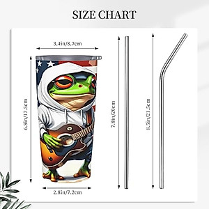 IYERSKD Funny Frog with Guitar American Flag 20 oz Stainless Steel Tumbler Vacuum Insulated Leakproof Travel Mug for Car Office Gym