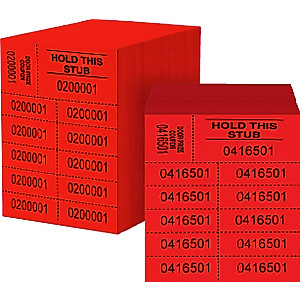 Auction Tickets - 1000 Sheets - 10 Numbers per Sheet (Red)