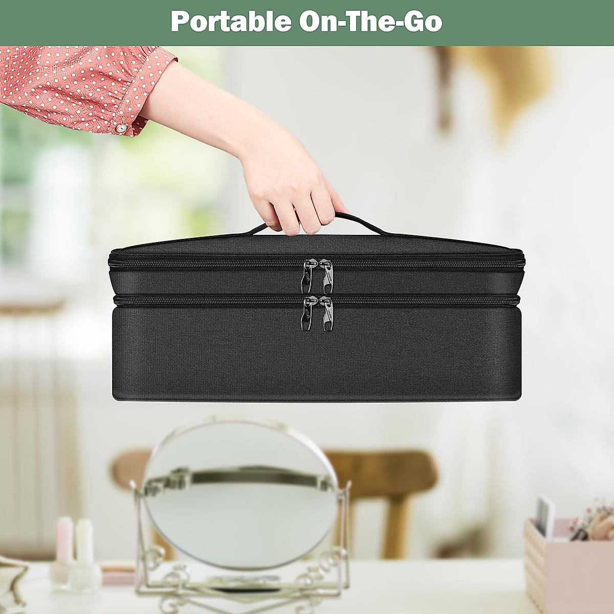 SITHON Double-Layer Travel Carrying Case for Shark FlexStyle/SmoothStyle, Water Resistant Storage Organizer Bag for Airwrap Styler, Also for Revlon One-Step Hair Dryer (Bag Only) (Black)