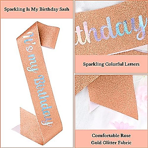 BAHABY Birthday Crown for Women It's My Birthday Sash & Rhinestone Tiara Set Birthday Sash and Tiara for Women Rhinestone Headband for Girl Glitter Crystal Hair Accessories for Party - Rose Gold