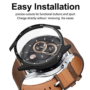 Acadeny [2-Pack] Case with Tempered Glass Screen Protector Compatible for Huawei Watch GT3 46mm, 9H Hardness 360° All-Round Protective Ultra Thin Protective PC Case Cover for - Black Black, 2black