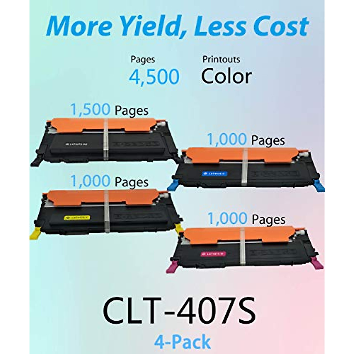 MM MUCH & MORE Compatible Toner Cartridge Replacement for Samsung CLP-325 CLT-409S CLT-407S used for CLX-3185FW 3185N CLP-320N CLP-321N CLP-325W CLX-3170 Printer (Black, Cyan, Magenta, Yellow, 4-Pack)