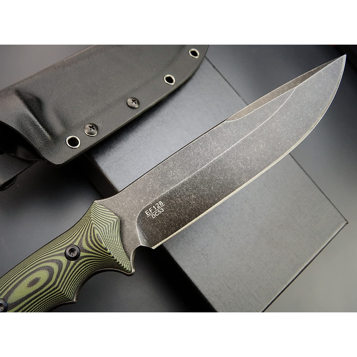 Eafengrow EF128 Fixed Blade Knife DC53 Steel Blade, Two Tone G10 Handle Full Tang Fixed Knifes Straight Knife for Working Camping Hunting Adventure Field EDC Tool Knife(Black)