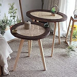 HIGOH Bedside Table Creative Side Several Cane Weave Living Room Bedroom Sofa Corner A Few Nightstand Simple Tea Table