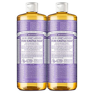 Dr. Bronner’s - Pure-Castile Liquid Soap (Lavender, 32 ounce, 2-Pack) - Made with Organic Oils, 18-in-1 Uses: Face, Body, Hair, Laundry, Pets and Dishes, Concentrated, Vegan, Non-GMO