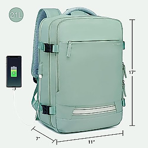 Lyweem Travel Laptop Backpack for Women 15.6 Inches Medium College Carry On Casual Backpack Flight Approved with USB charging Port, Cute Aesthetics School Daypack for Teen Girl with Wet Pocket, Green
